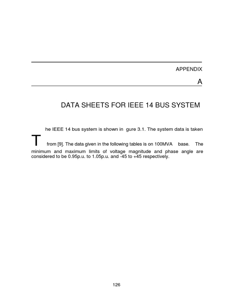 Data Sheets For Ieee 14 Bus System 19 - Appendix PDF | PDF | Electric ...