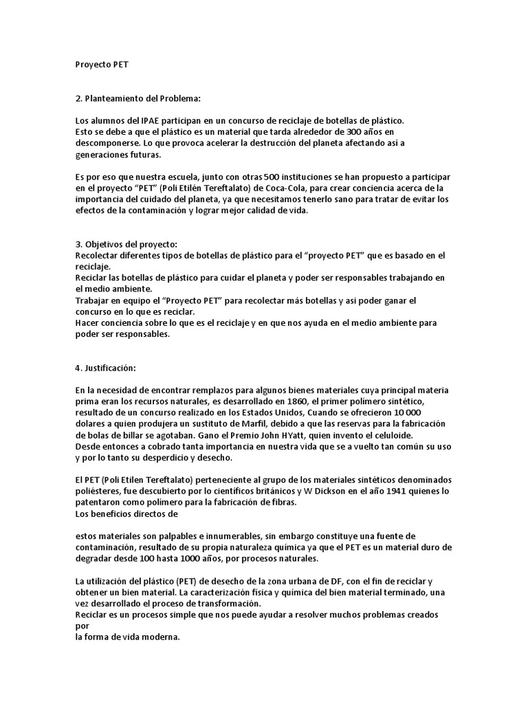 Proyecto PET | PDF | El plastico | Reciclaje