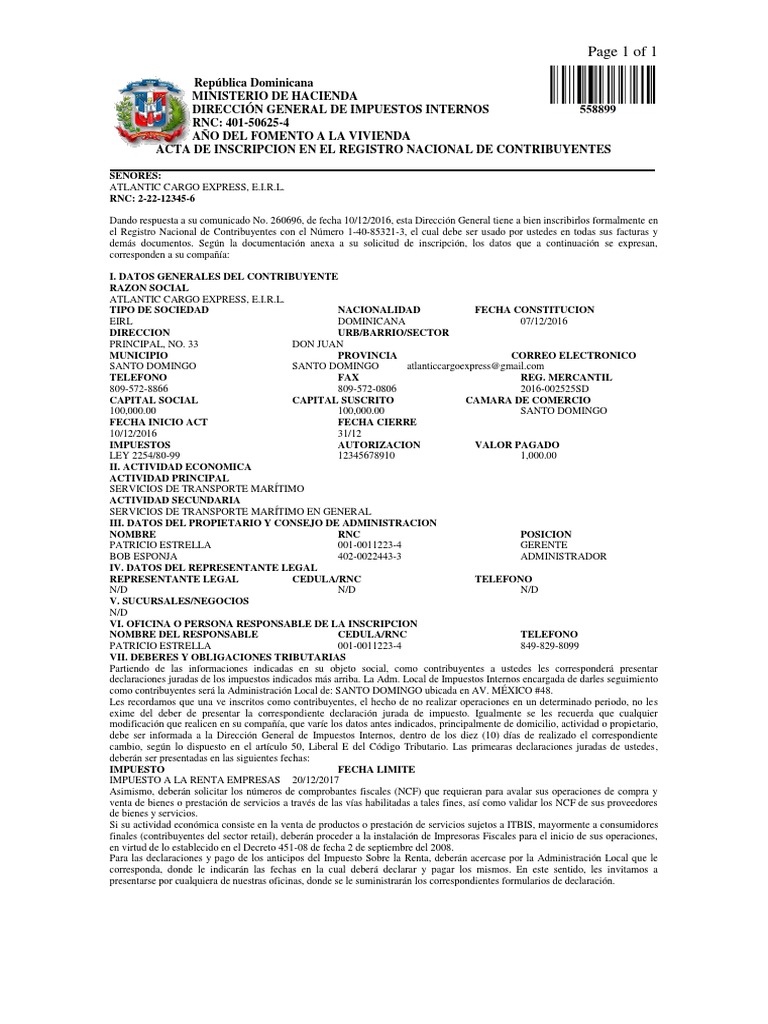 Certificacion Dgii | PDF | República Dominicana | Impuestos