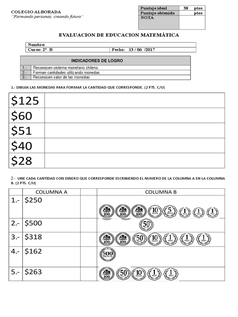 Prueba Uso Del Dinero | PDF