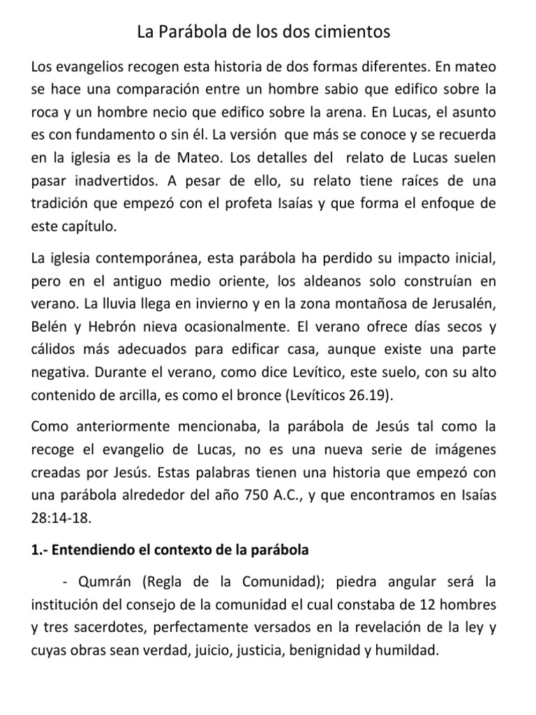 La Parábola de Los Dos Cimientos - Los Subditos Del Reino | PDF ...