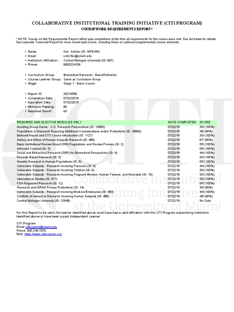 Citicompletionreport 4479195 | PDF | Institutional Review Board | Applied Ethics