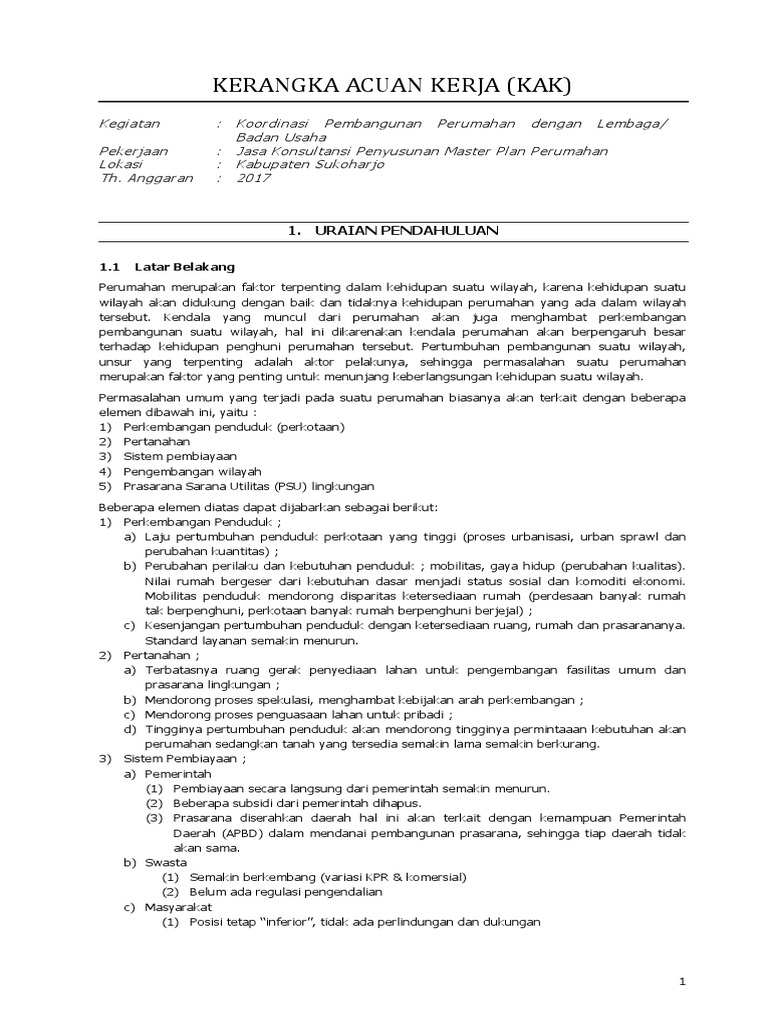 KAK Master Plan Perumahan | PDF