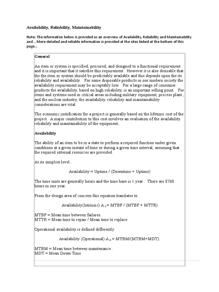 Availability, Reliability, Maintainability | PDF | Reliability Engineering | Systems Engineering