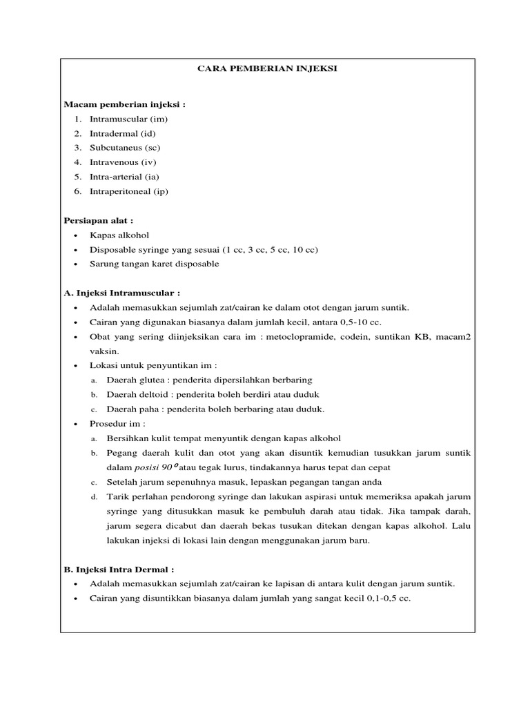 Cara Pemberian Injeksi | PDF | Sains & Matematika