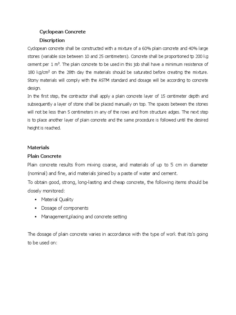 Specification of Cyclopean Concrete | PDF | Masonry | Concrete