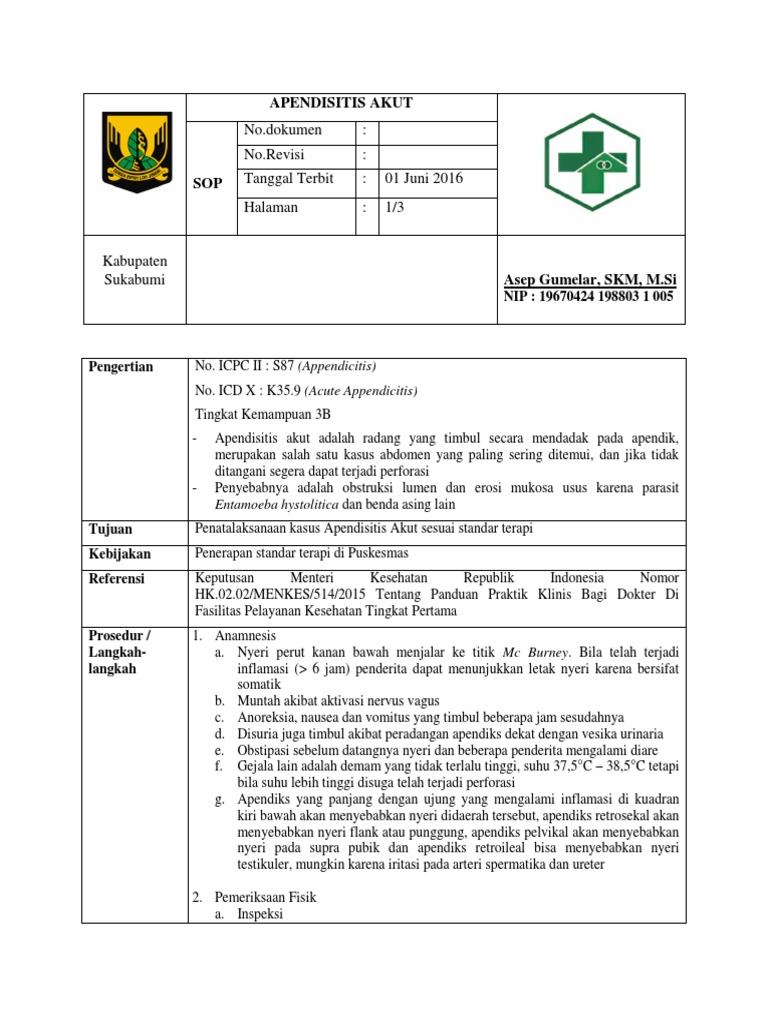 SOP Apendisitis Akut | PDF