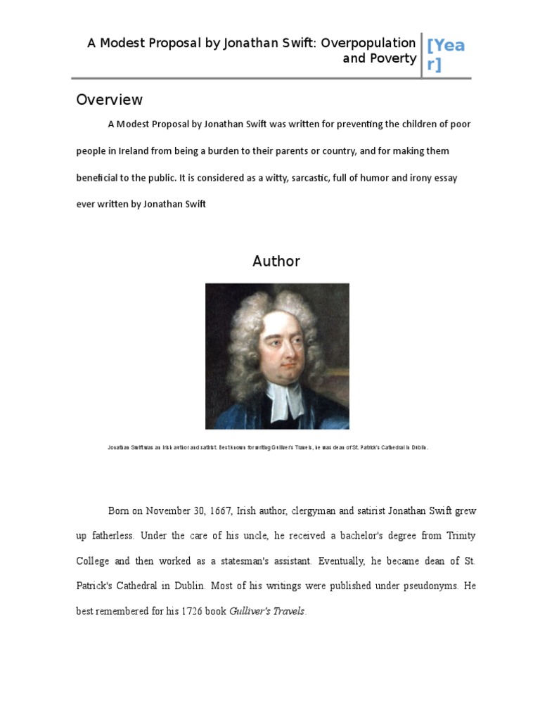 (Yea R) : A Modest Proposal by Jonathan Swift: Overpopulation and ...