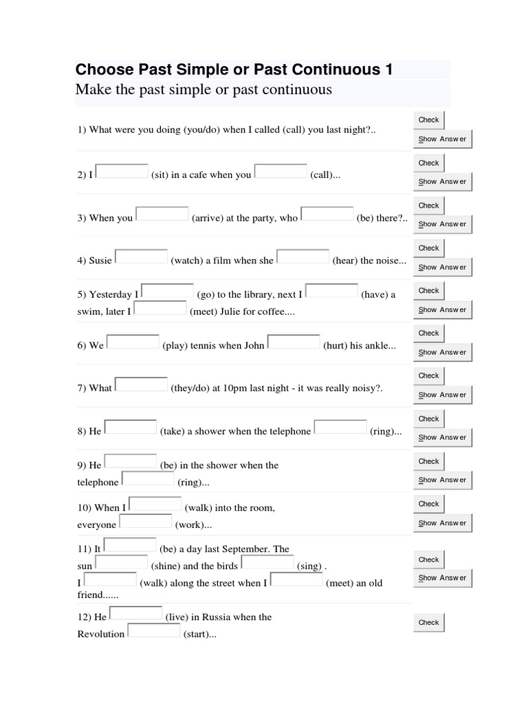Choose Past Simple or Past Continuous 1 | PDF | Linguistics | Syntax