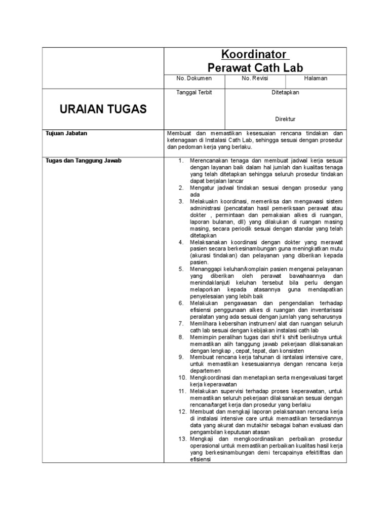 Tugas Koordinator Perawat Cath Lab | PDF