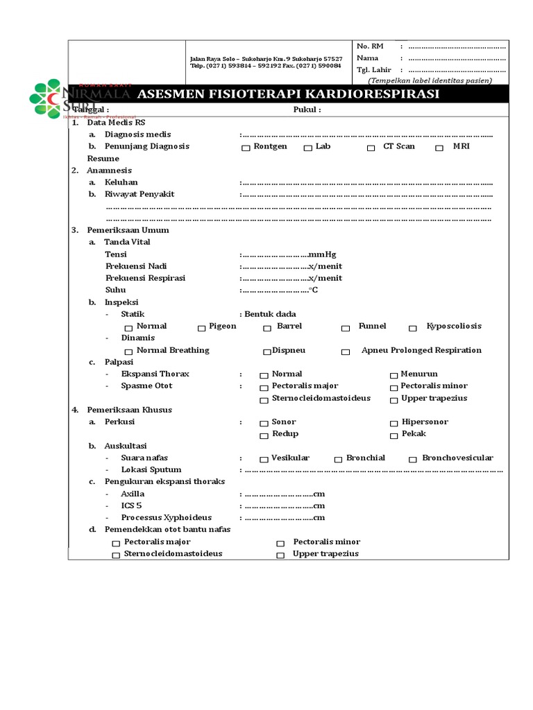 Form Asesmen Fisioterapi Kardiorespirasi | PDF