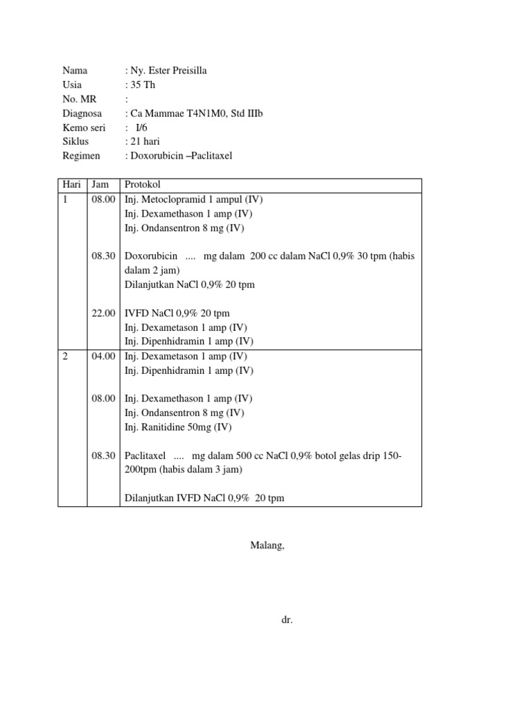 Protokol Kemo Doxorubicin Paclitaxel Herceptin | PDF