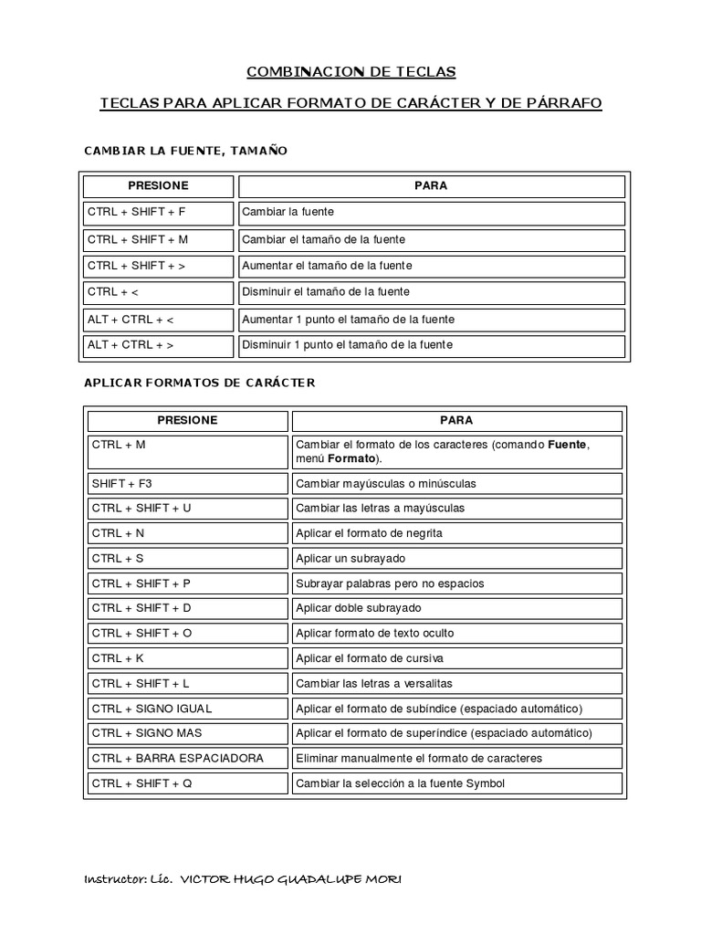 Combinacion de Teclas | Texto | Escritura
