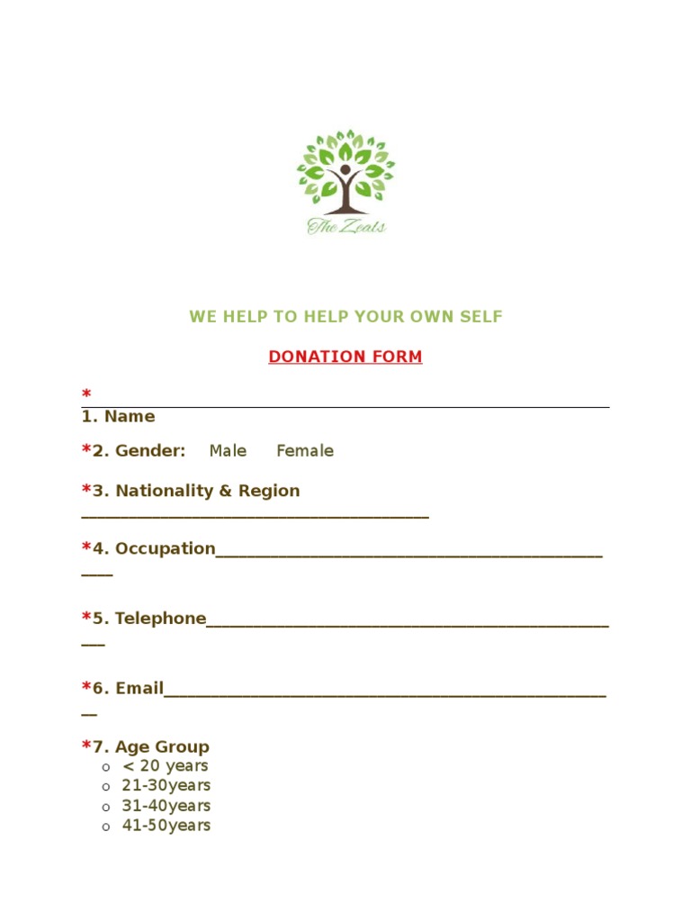 We Help To Help Your Own Self: Donation Form | PDF | Gender | Gender ...