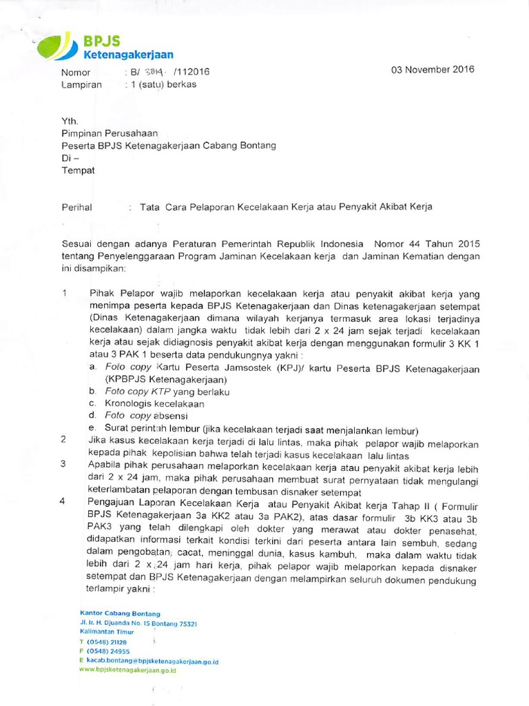 B 3814 112016 Tata Cara Pelaporan Kecelakaan Kerja Atau Penyakit