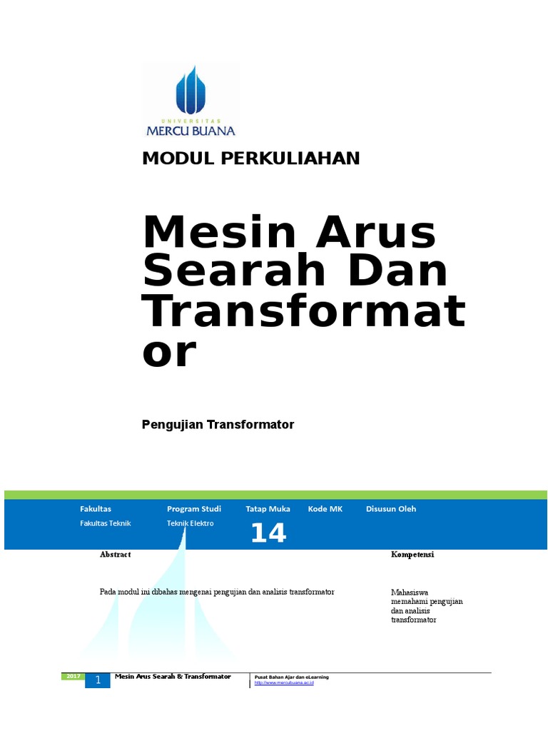 Modul Mesin Arus Searah Dan Transformator (TM15) | PDF | Sains & Matematika | Teknologi & Rekayasa