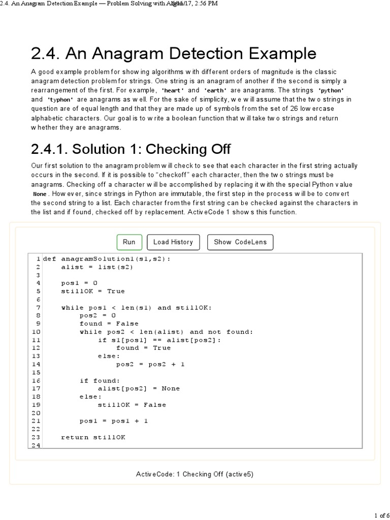 24 An Anagram Detection Example Problem Solving With Algorithms And Data Structures Pdf 4461