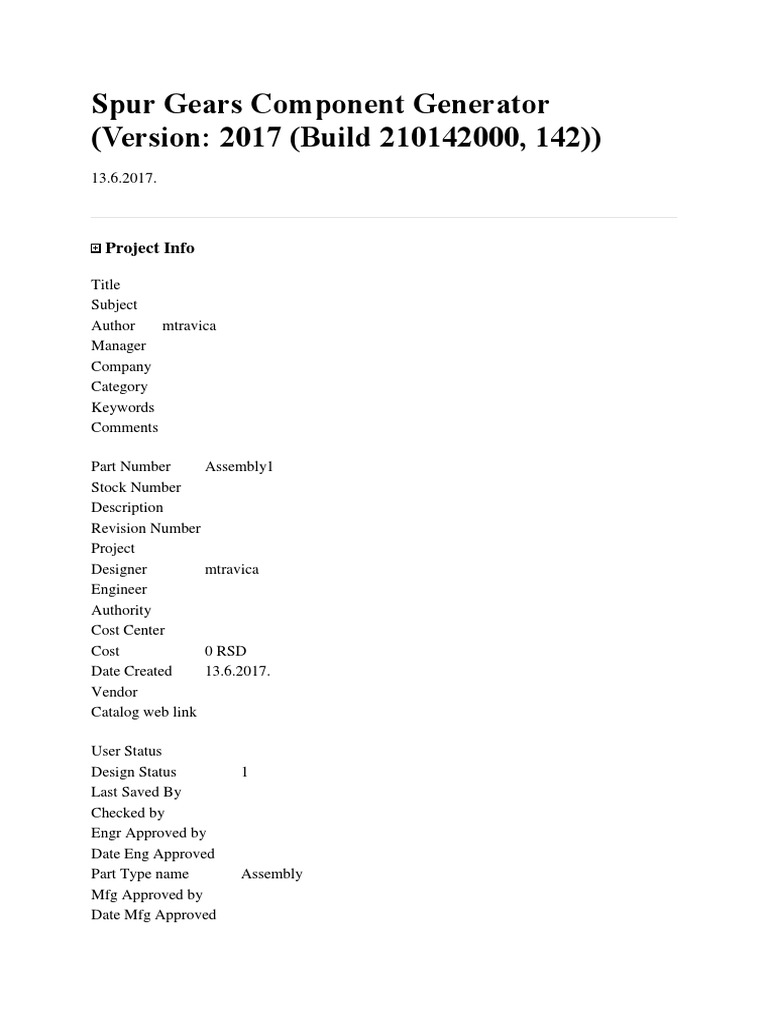 Spur Gears Component Generator | PDF | Gear | Chemical Product Engineering