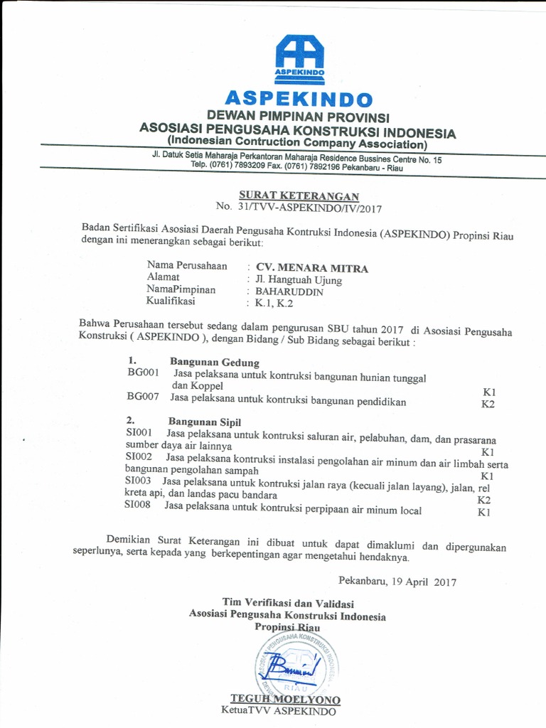 Contoh Surat Keterangan SBU Belum Selesai19042017 | PDF