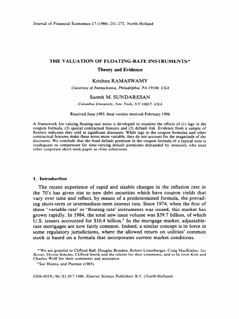 The Valuation of Floating Rate Instruments Theory and Evidence | PDF ...