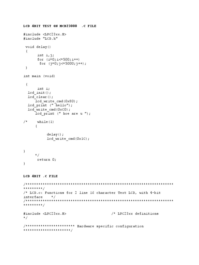 LCD 4 Bit Test MCB 2300 | PDF | C (Programming Language) | Software