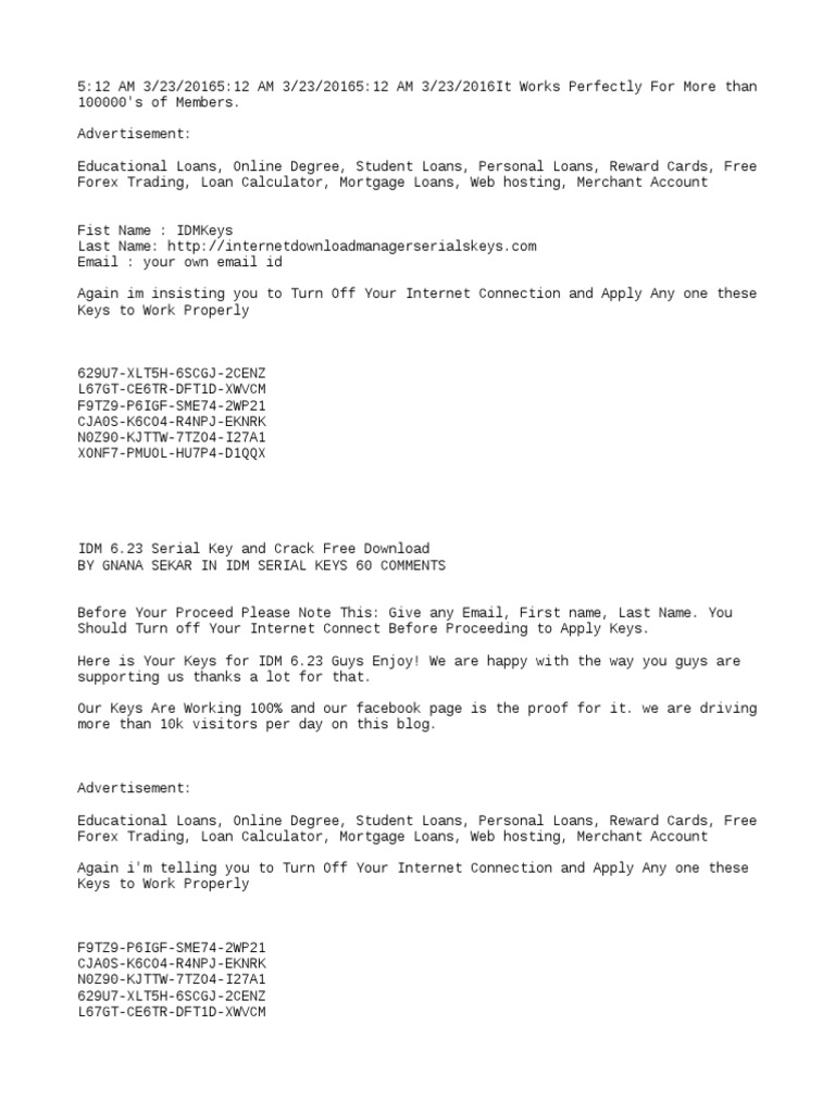 Idm Serial Key | PDF | Online Services | Computing