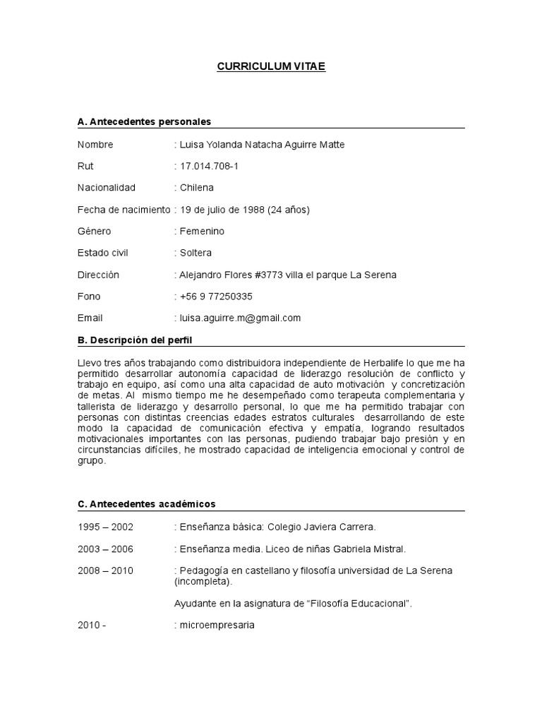 Curriculum Naty (Arreglado) | PDF | Chile | Cognición