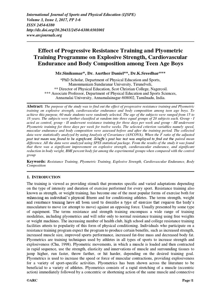Effect of Progressive Resistance Training and Plyometric Training ...