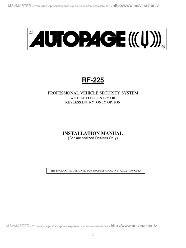 Autopage RF 225 Install | PDF | Vehicles | Electrical Engineering