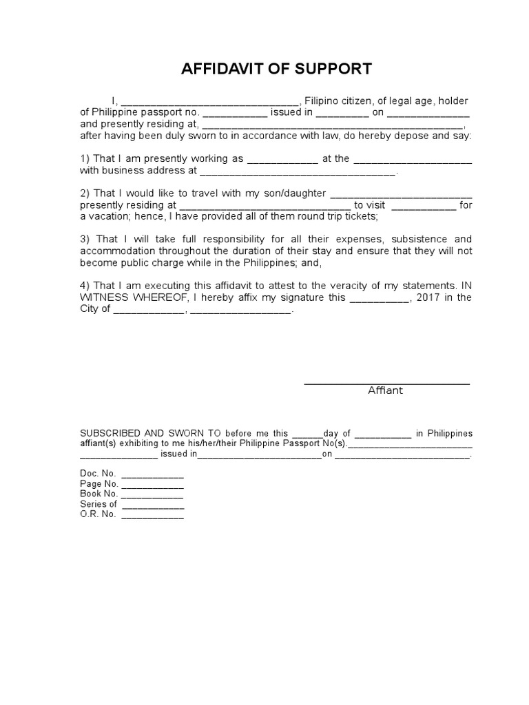 Affidavit of Support and Consent To Travel | PDF | Affidavit | National Security