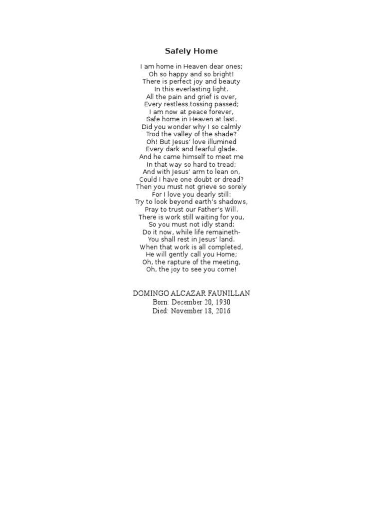 Safely Home: A Poem of Comfort | PDF