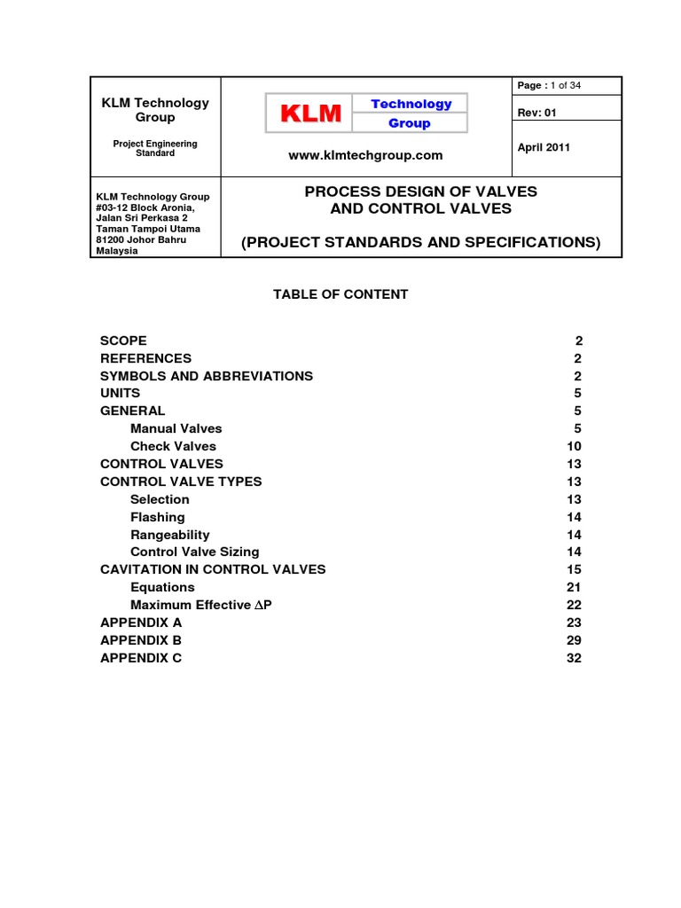 PROJECT STANDARDS AND SPECIFICATIONS Valves and Control Valves Rev01 ...