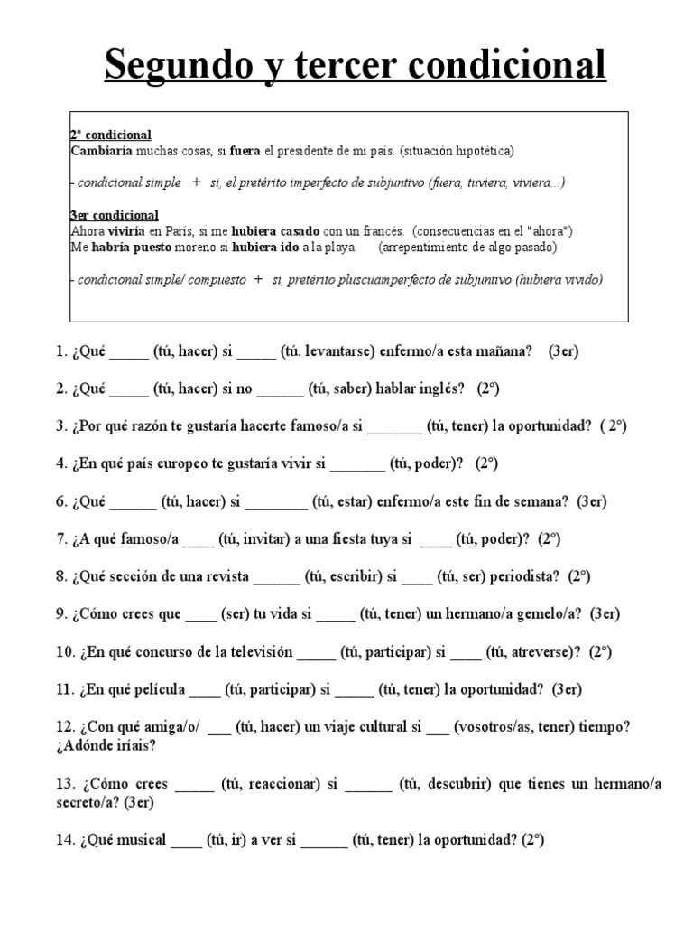 Gramatica y Ejercicios - Segundo y Tercer Condicional | PDF