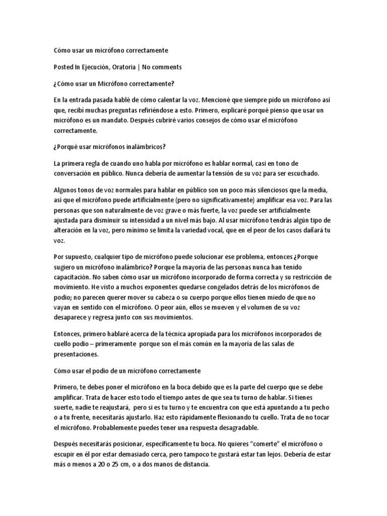 Cómo Usar Un Micrófono Correctamente | PDF | Micrófono | Inalámbrico