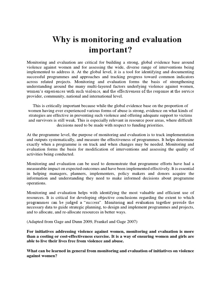 Why Is Monitoring and Evaluation Important | PDF | Monitoring And ...
