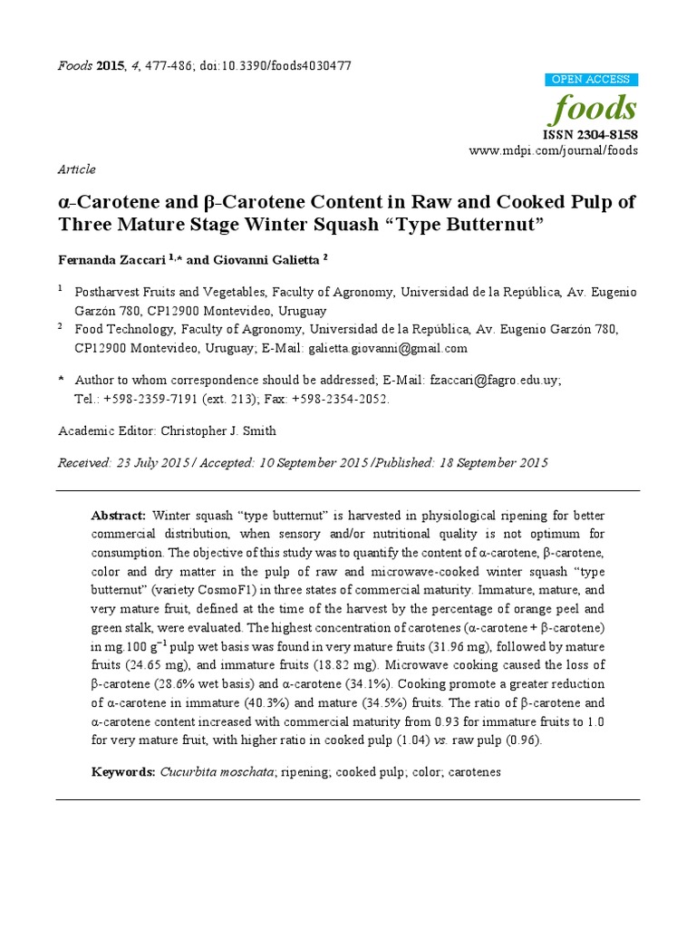 α-Carotene and β-Carotene Content in Raw and Cooked Pulp of Three Mature Stage Winter Squash ...