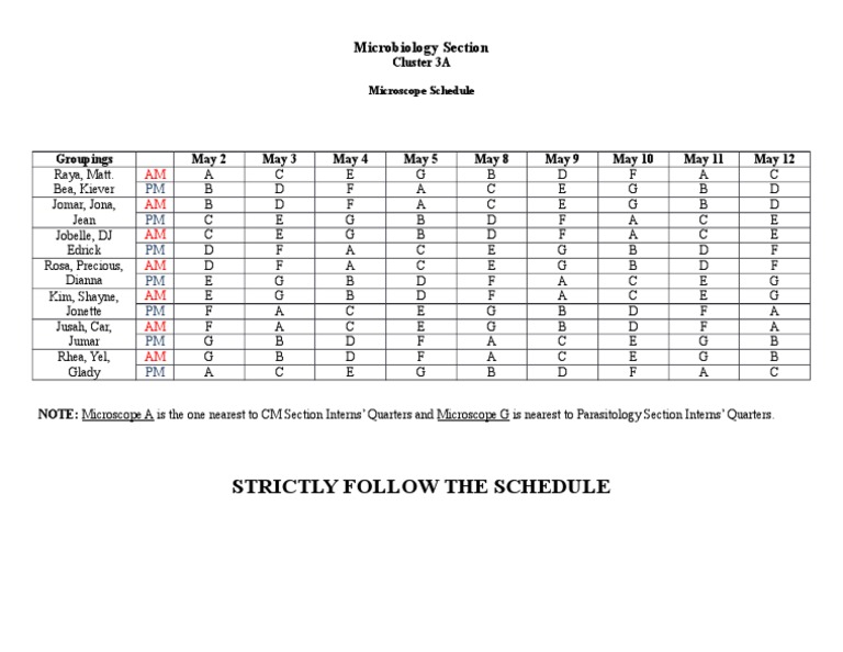 Microbio Microscpe Schedule | PDF | Measuring Instrument | Laboratory ...