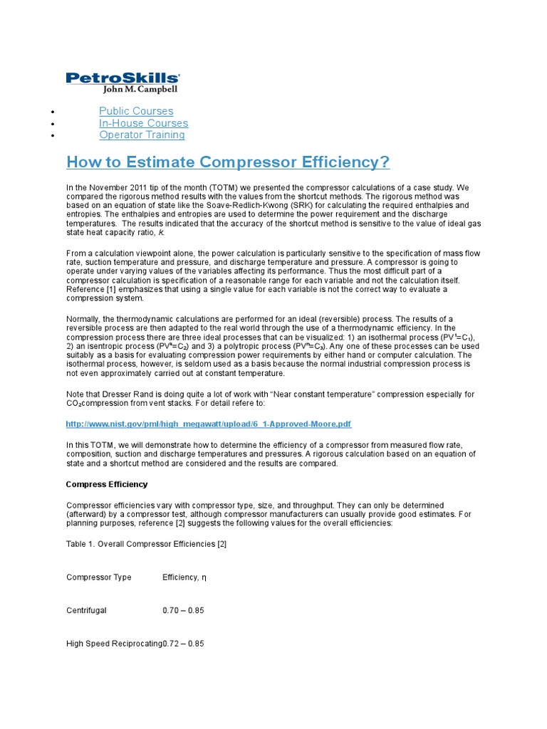 Compressor Efficiency Calculation | PDF | Enthalpy | Statistical Mechanics