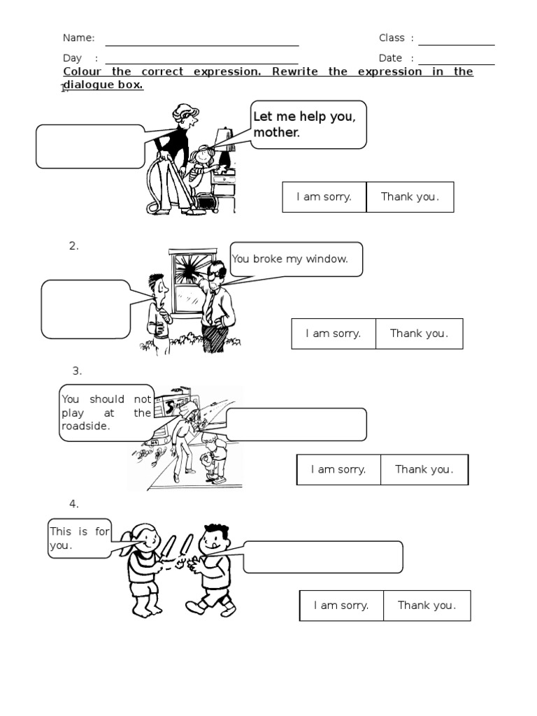 I Am Sorry Thank You Worksheet | PDF | Home & Garden