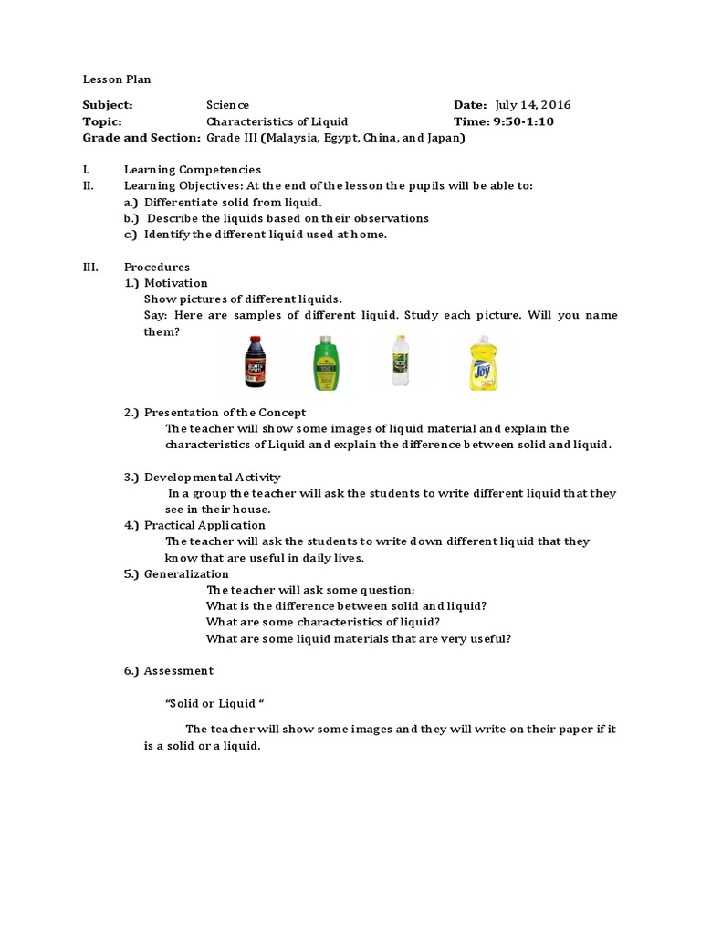 Lesson Plan Liquid | PDF