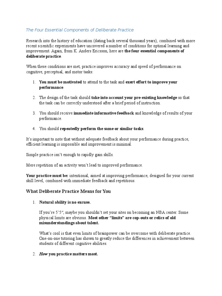 The Four Essential Components of Deliberate Practice | PDF | Expert ...