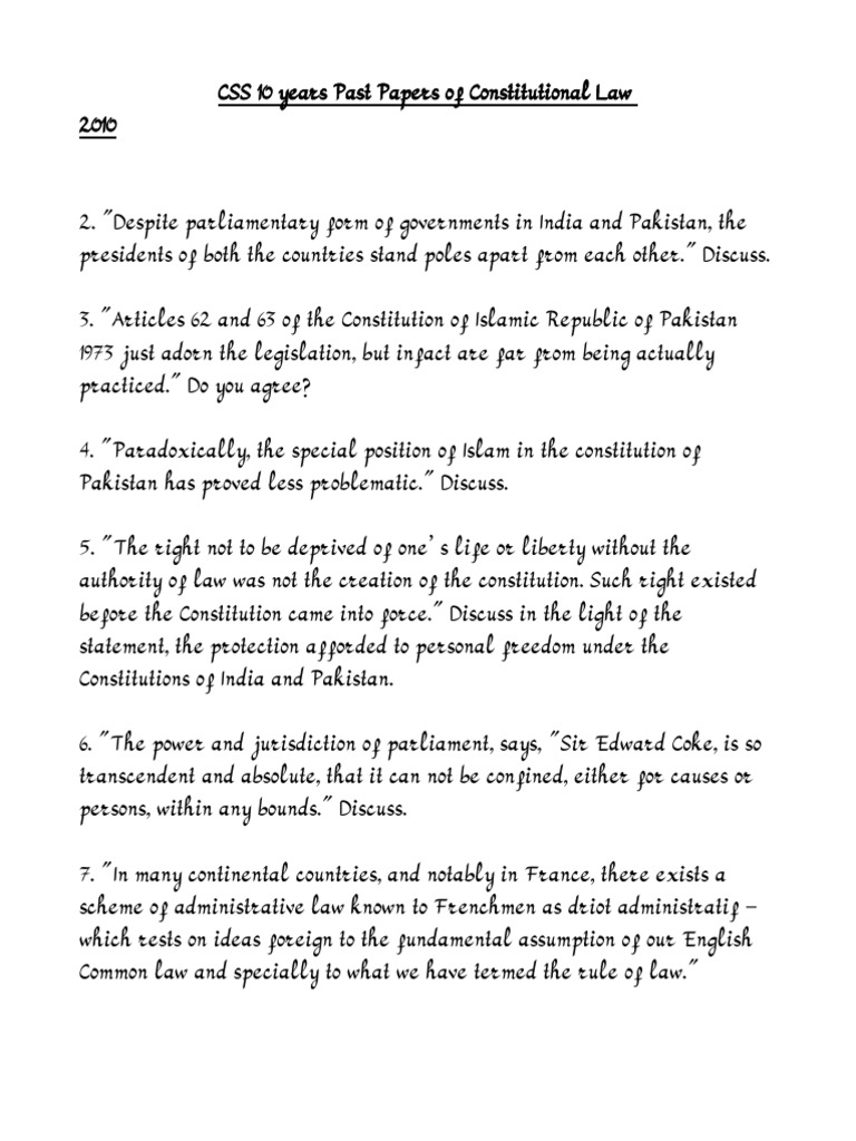 CSS Constitutional Law Past Papers 2010-2025 | PDF | United States ...