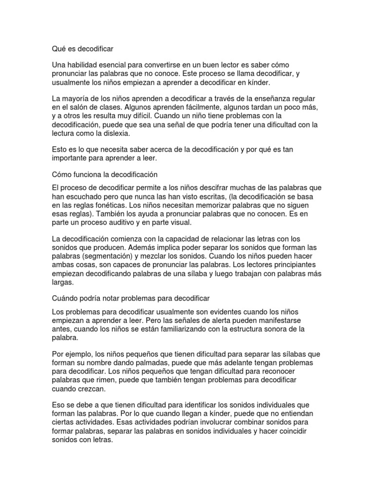 Qué Es Decodificar | PDF | Dislexia | Lectura (proceso)
