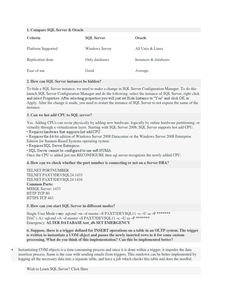 Criteria SQL Server Oracle | PDF | Microsoft Sql Server | Database Index