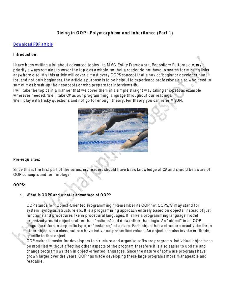 Diving in OOP: Polymorphism and Inheritance (Part 1) : Download PDF Article | PDF | Method ...