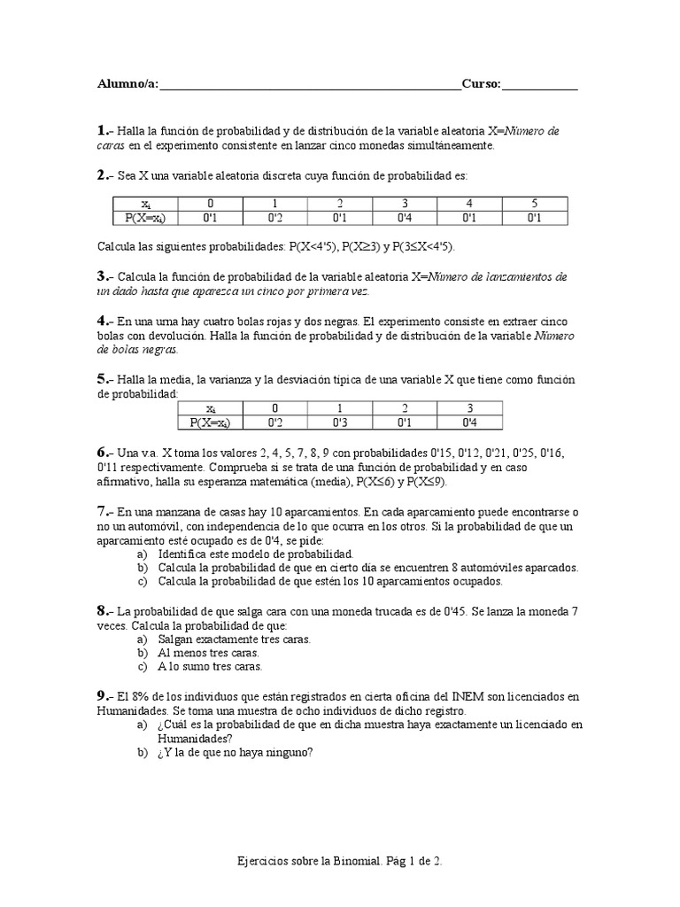 Ejercicios Sobre La Binomial-2 | PDF | Variable aleatoria | Distribución de probabilidad