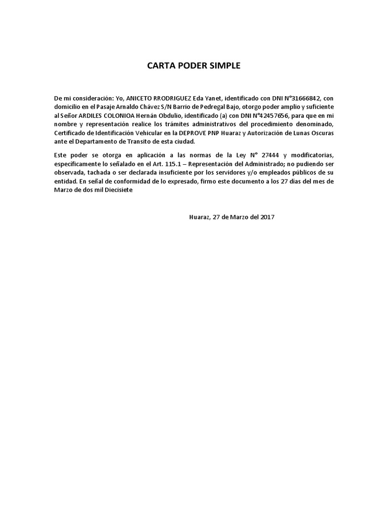 Carta Poder Simple | PDF