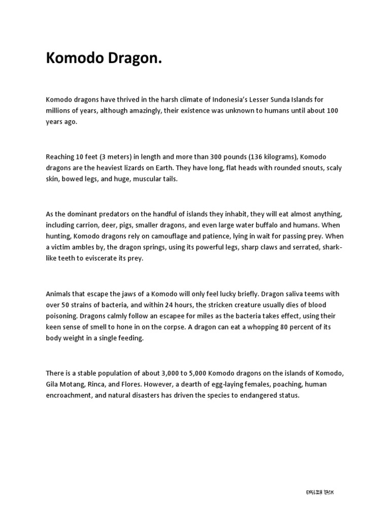 Komodo Dragon.: English Task | PDF