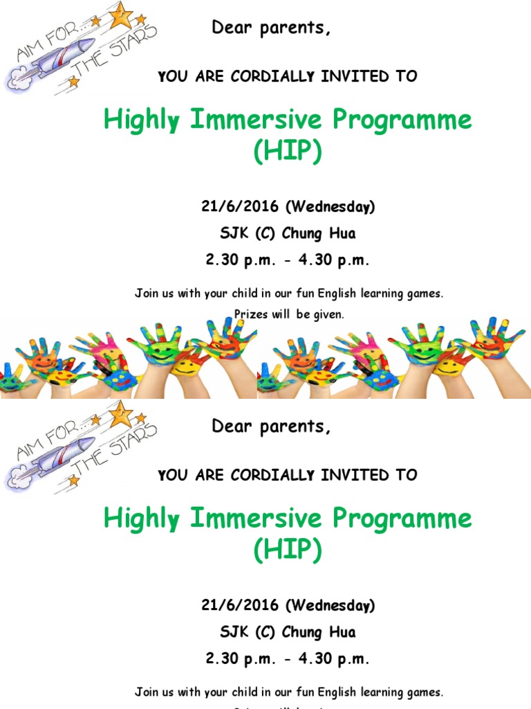 Highly Immersive Programme (HIP) : Dear Parents | PDF