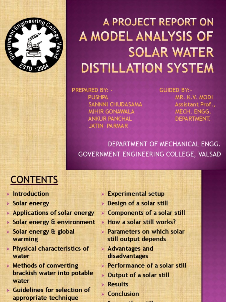 Solar Water Distillation System | PDF | Boiling | Purified Water